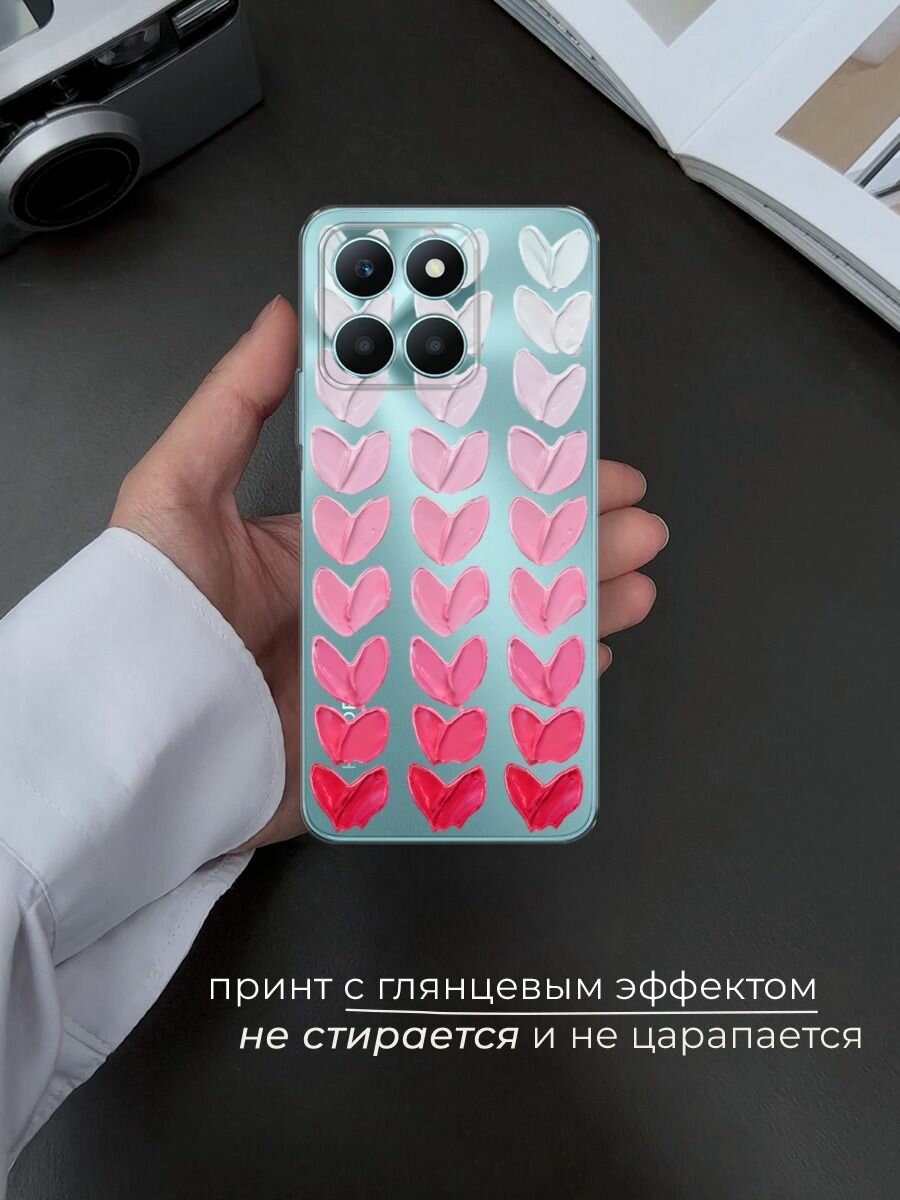 Чехол на Honor X6A / Хонор X6A с принтом "Градиент из сердечек" — фото 1