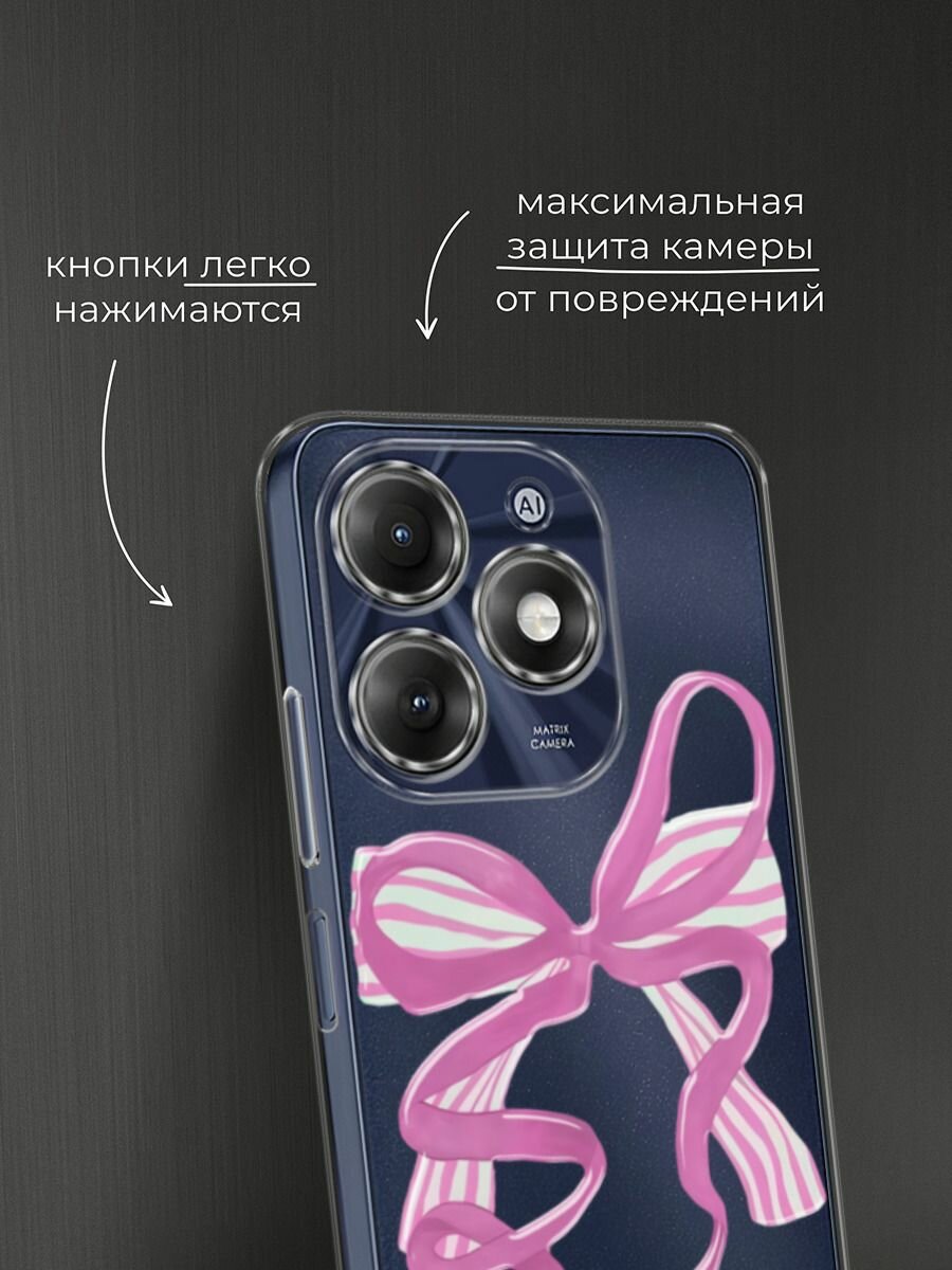 Чехол на Itel A70 / Ител А70 с принтом "Полосатый розовый бант 2" — фото 1