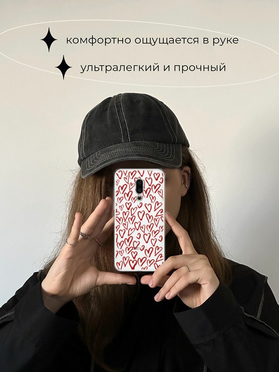 Чехол на Meizu 16th / Мейзу 16th с принтом "Легкие бордовые сердечки" — фото 1
