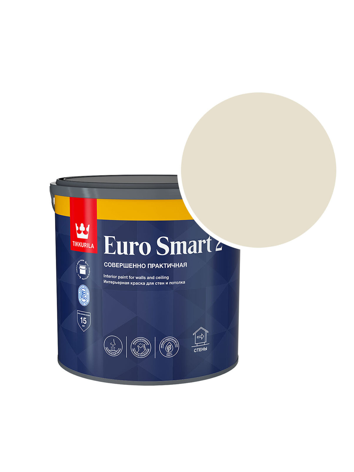 Краска интерьерная Tikkurila Euro Smart 2 RAL 1013 (Жемчужно-белый - Oyster white) 2,7 л