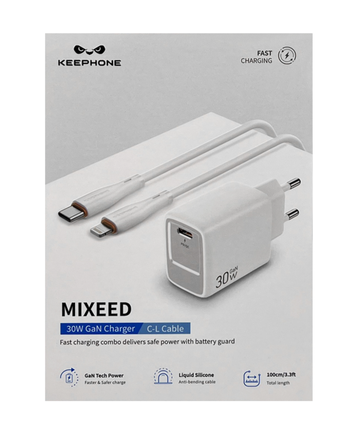 Зарядное с кабелем Lightning KEEPHONE MIXEED KP-EB006 30W белый