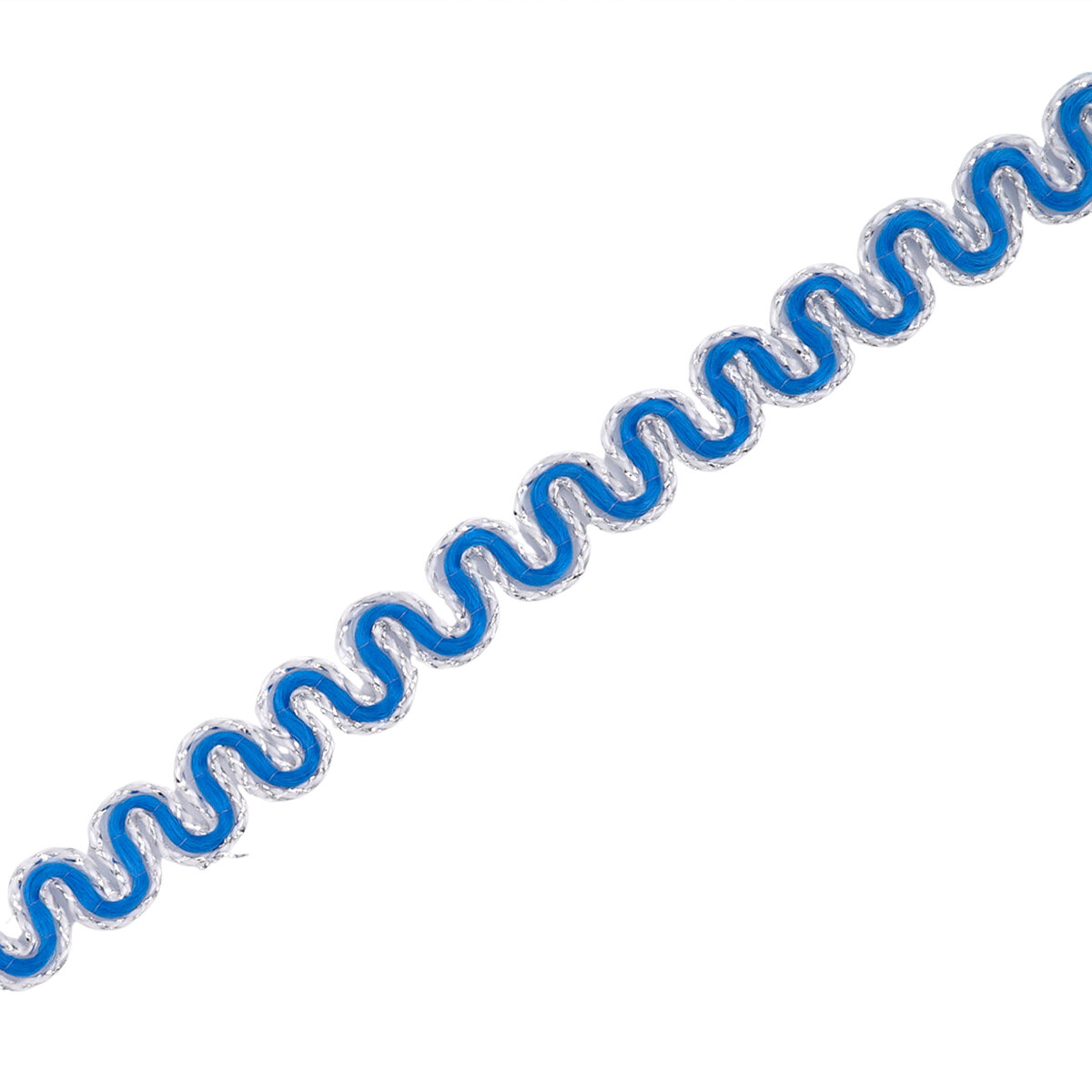 Тесьма для рукоделия вязаная отделочная, змейка, 10 мм × 10 м, цвет василек/серебристый