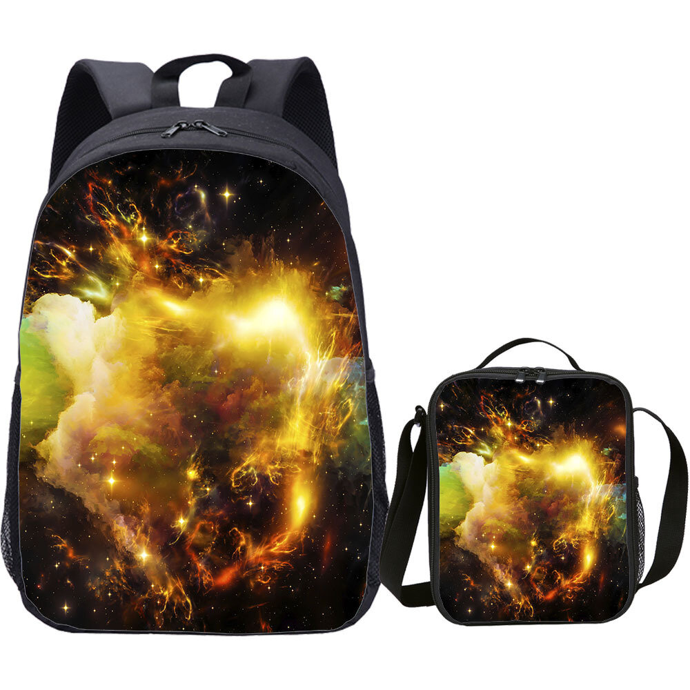Школьная сумка Cosmic Starry Sky с цветной печатью 17-дюймовый большой емкости для учеников начальной школы Школьная сумка для обеда Костюм