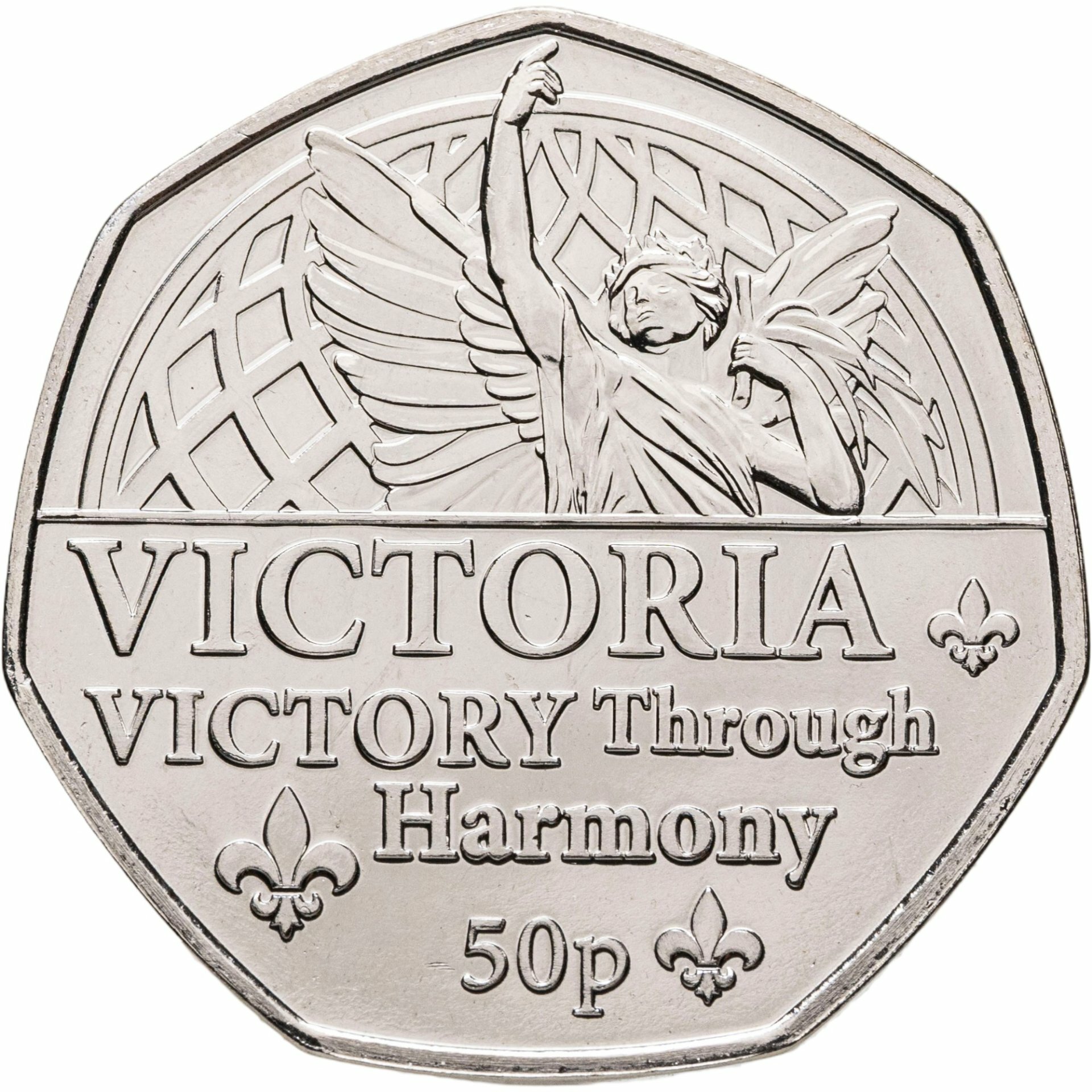 Джерси 50 пенсов pence 2022 "Добродетели Королевы - Победа", Мельхиор медь-никель, в сохранности BUNC