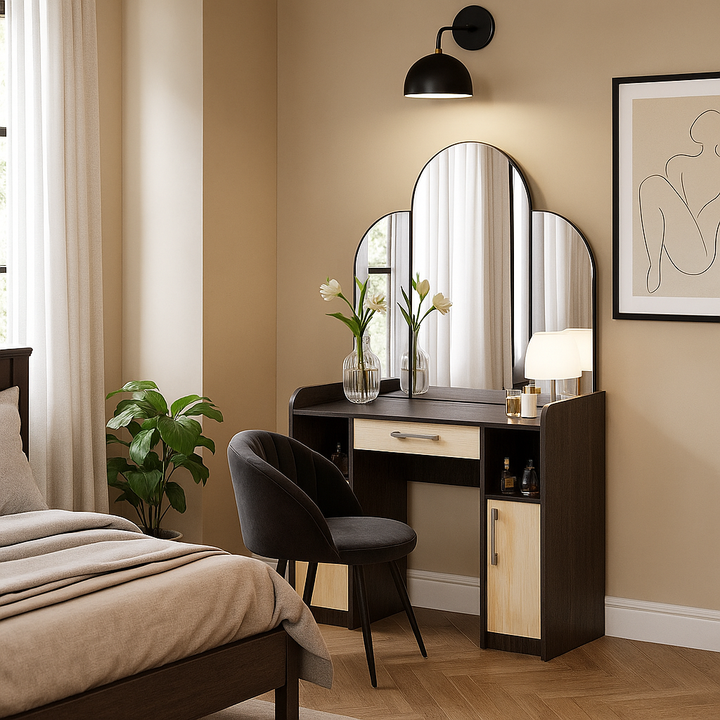 Туалетный столик трельяж с зеркалом, 2 тумбами и ящиком Галант-2 венге молочный дуб; МК "Пирамида" 150х106х42 см