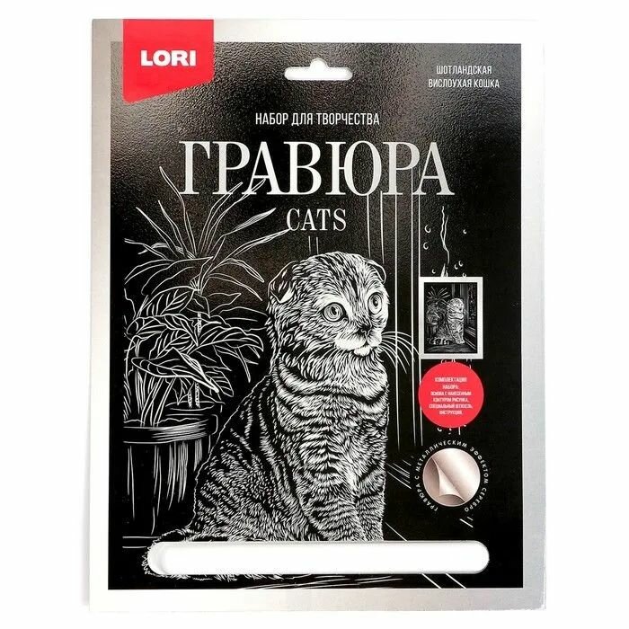Lori Гравюра большая "Шотландская вислоухая" с эффектом серебра