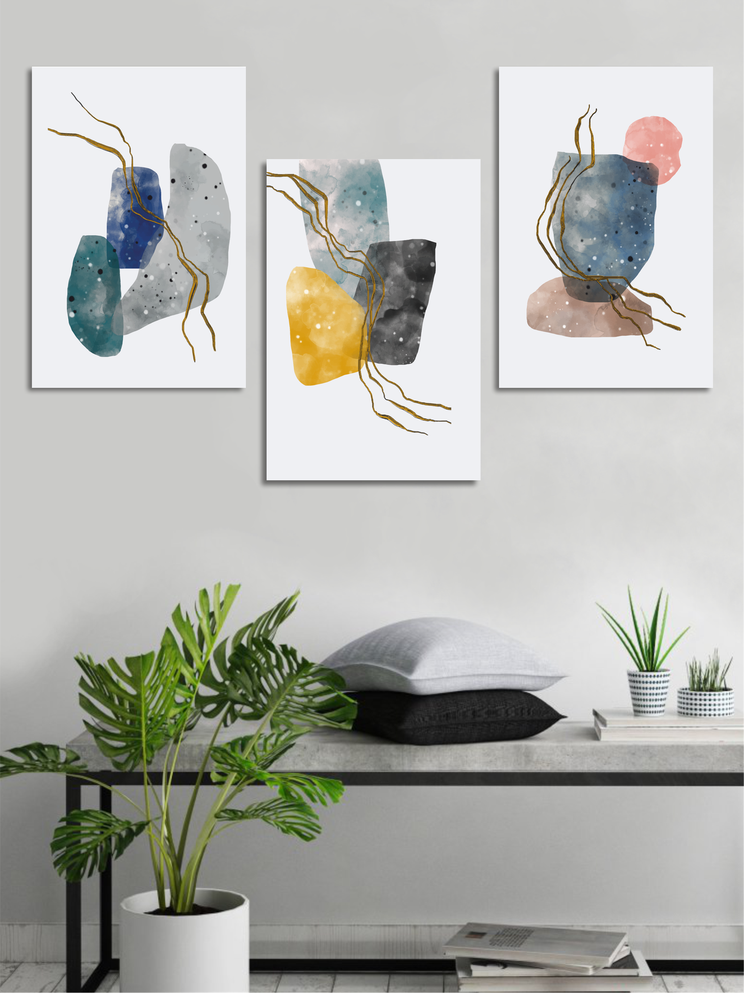 Модульная картина для интерьера на стену, Абстрактные пятна , акцентная картина 40х60 см - 3шт холст на подрамнике