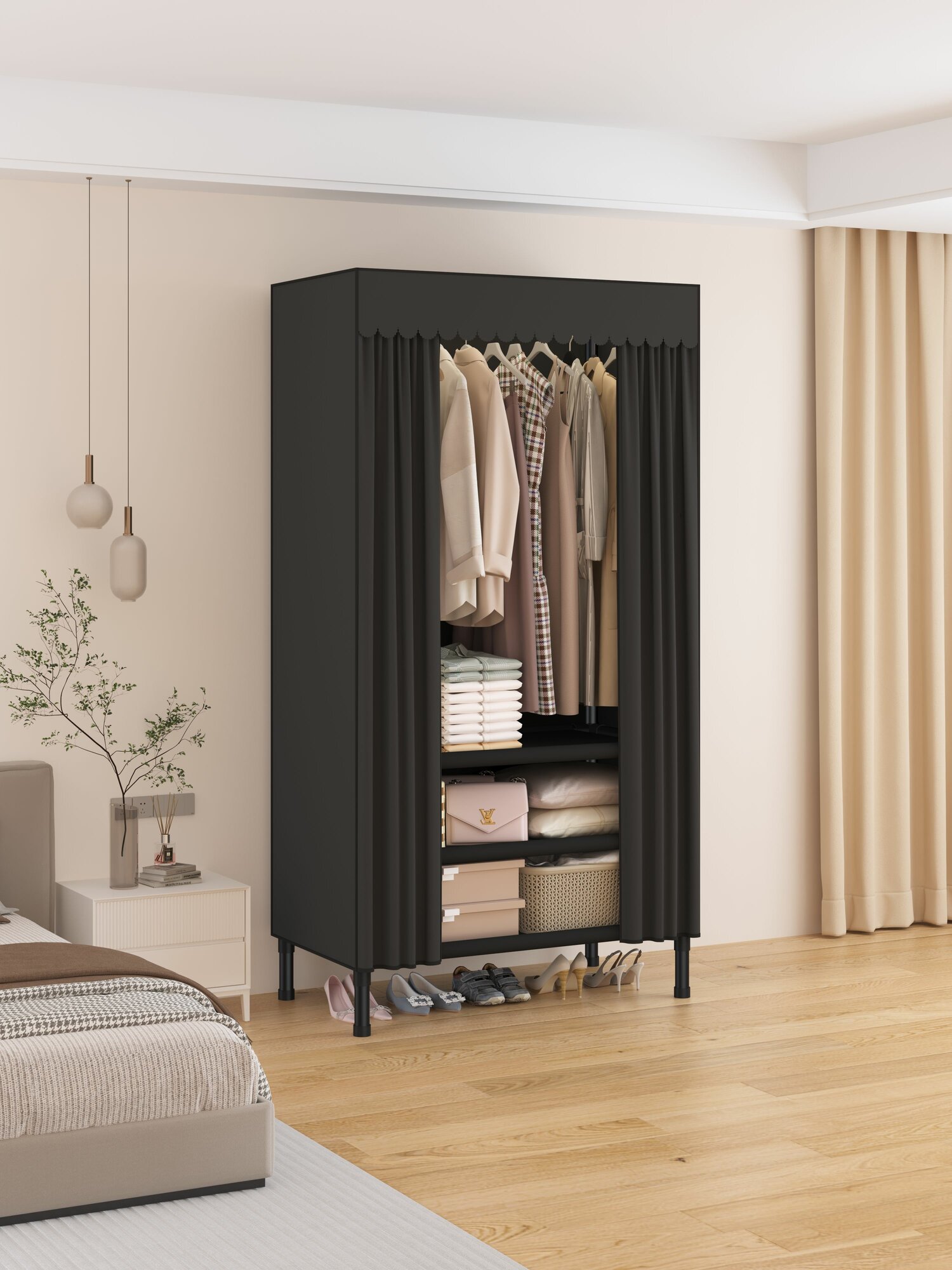 Переносной гардероб, легко собирается и долговечен, переносной, временный, изготовлен из высококачественных материалов, полки для гардероба, дорожная вешалка для одежды