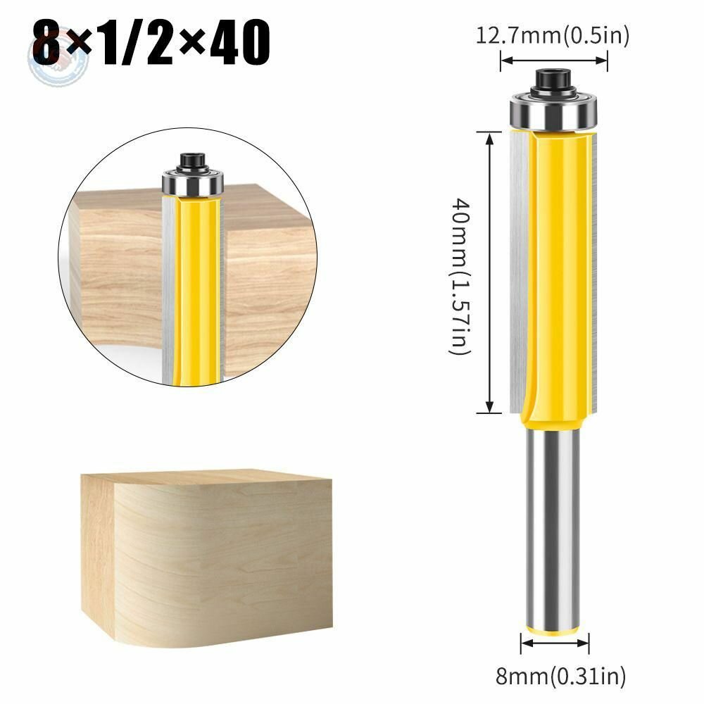 Фреза кромочная прямая обгонная 12.7х40 мм с нижним подшипником, хвостовик 8 мм, карбид вольфрама, для чистой кромки ЛДСП и дерева