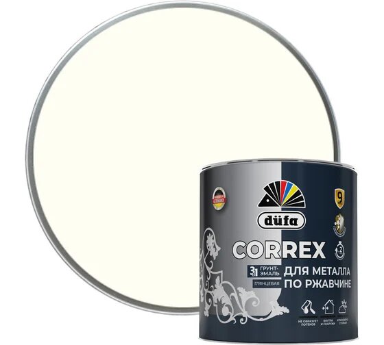 Dufa Грунт-эмаль по ржавчине гладкая Correx 3 в 1 RAL-9010 белый 2 л