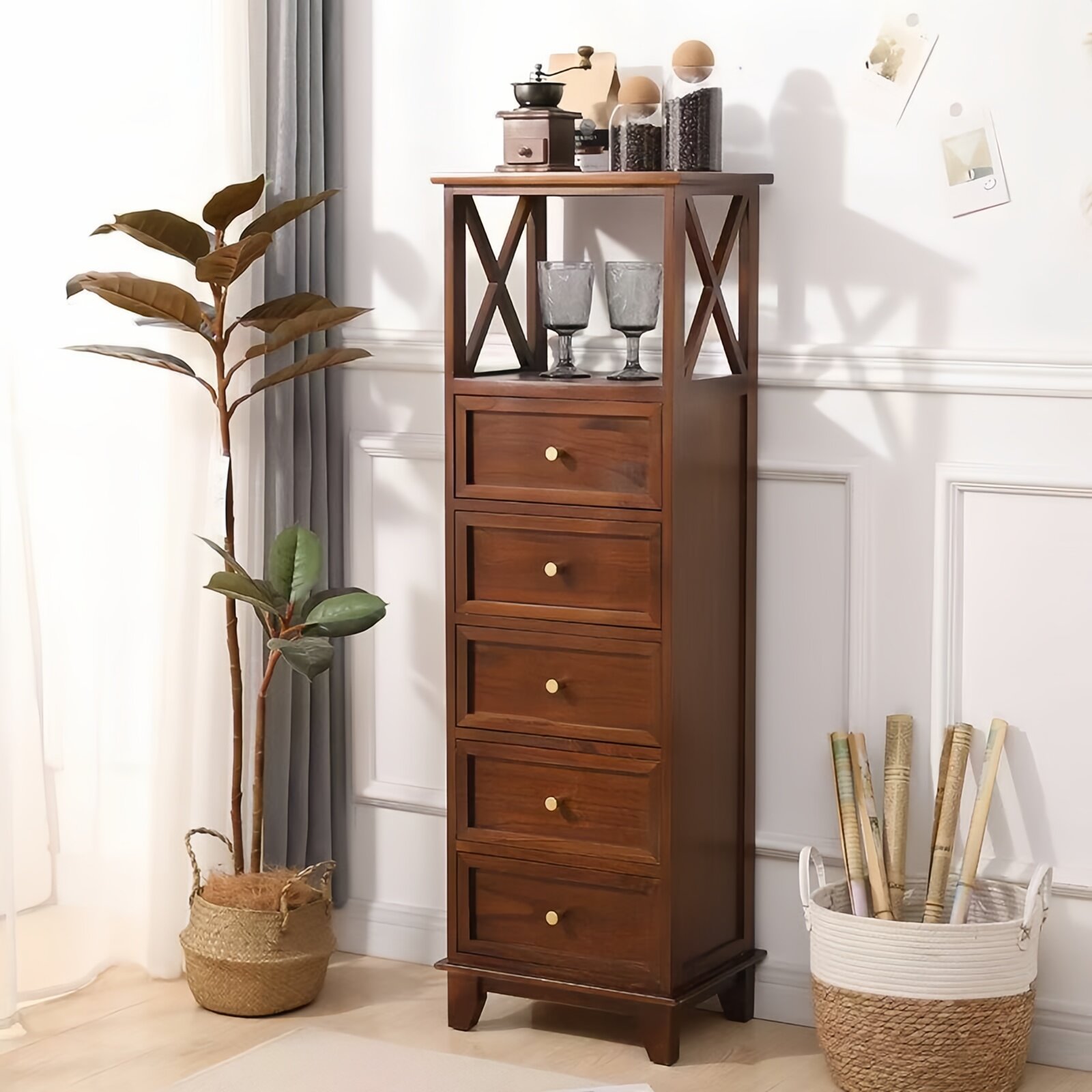 Комод-секретер, американский ретро стиль, дерево, 40x30x125,5 см