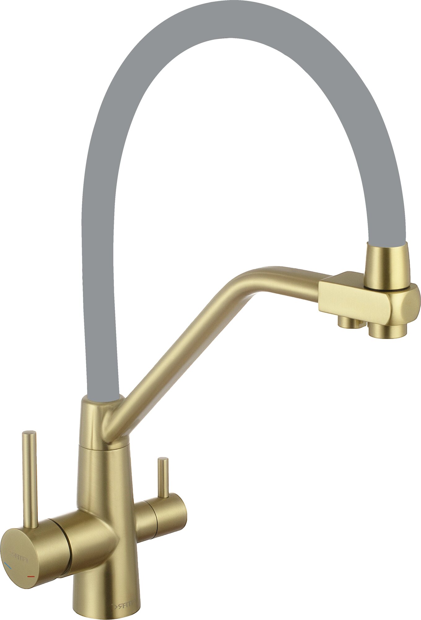 Смеситель для кухонной мойки под фильтр питьевой воды, серый/золото