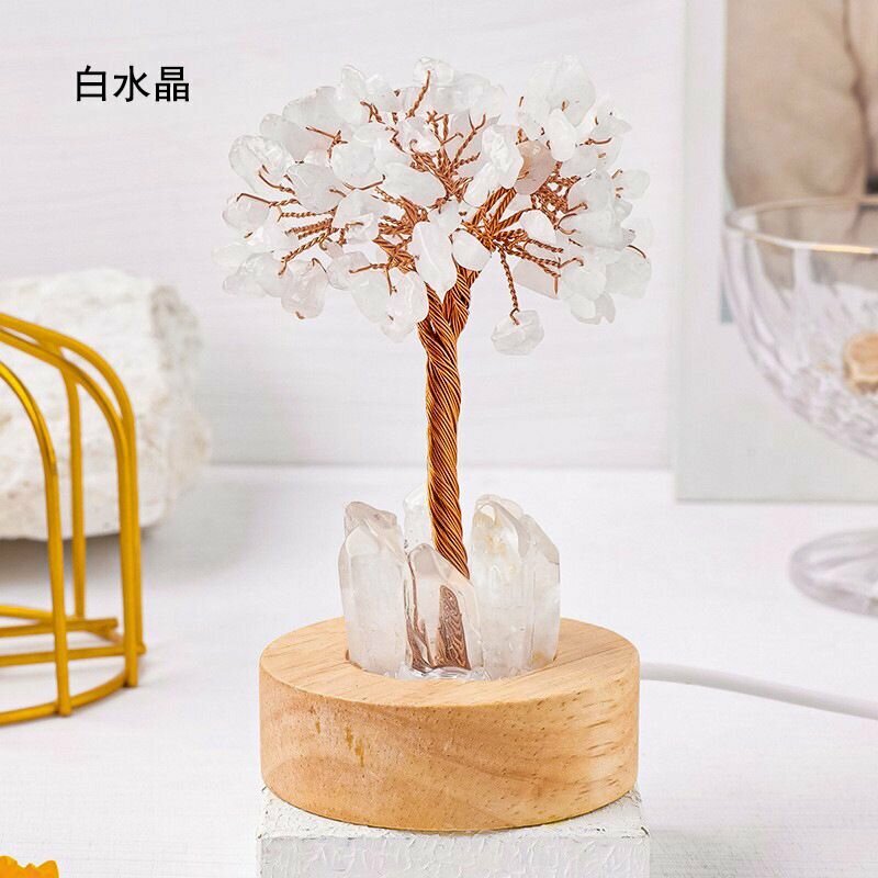 Дерево из натурального хрусталя, ночник, светящийся, USB, украшение прикроватного ночника