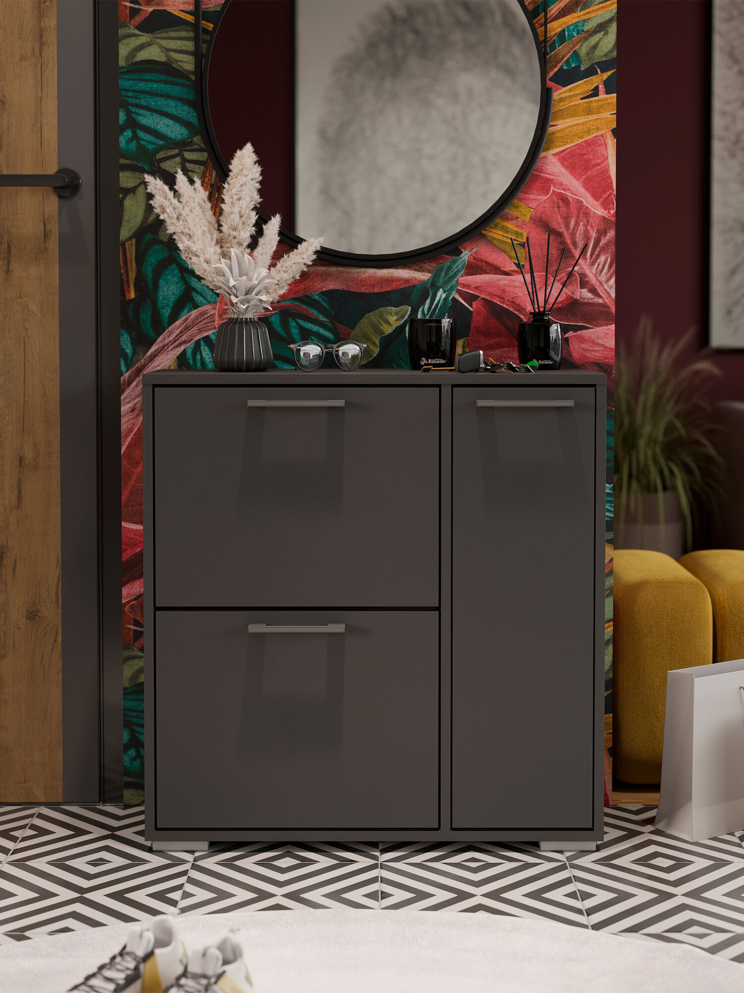 Тумба для обуви ТриЯ Тип 16, с полкой, ЛДСП, серая, 75х26х78 см