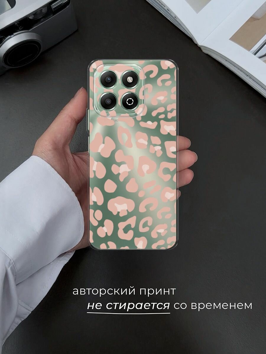 Чехол на Honor X6b / Хонор X6b с принтом Паттерн бежевый леопард, прозрачный — фото 1