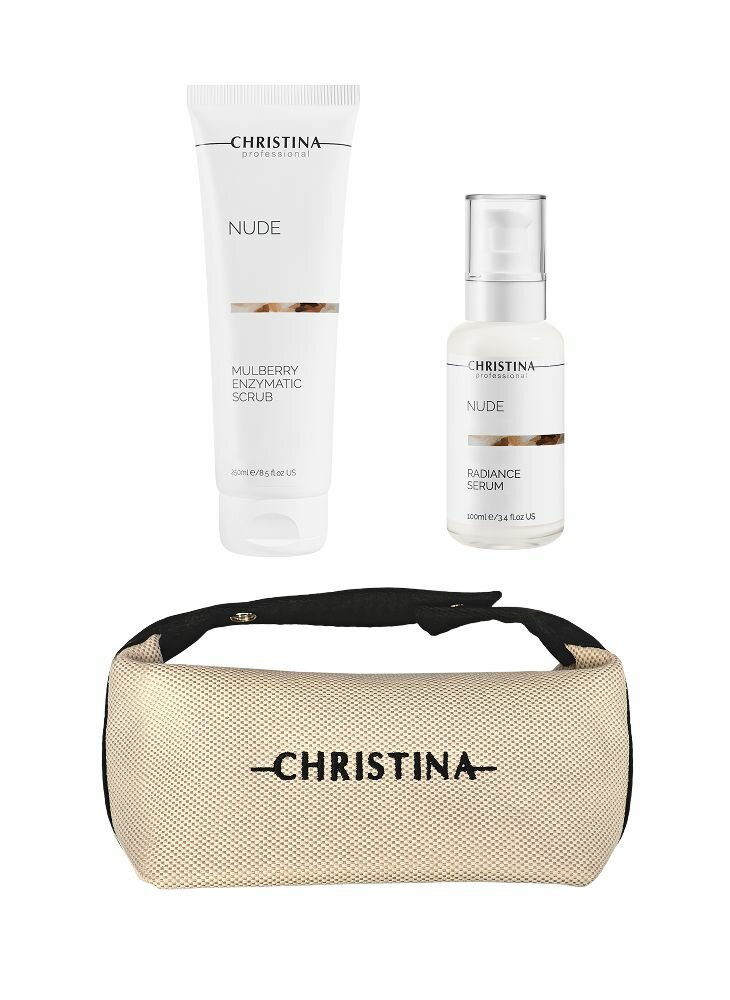 Набор для сияния Christina Nude Glow Ritual, энзимный скраб, сыворотка, косметичка, 350 г