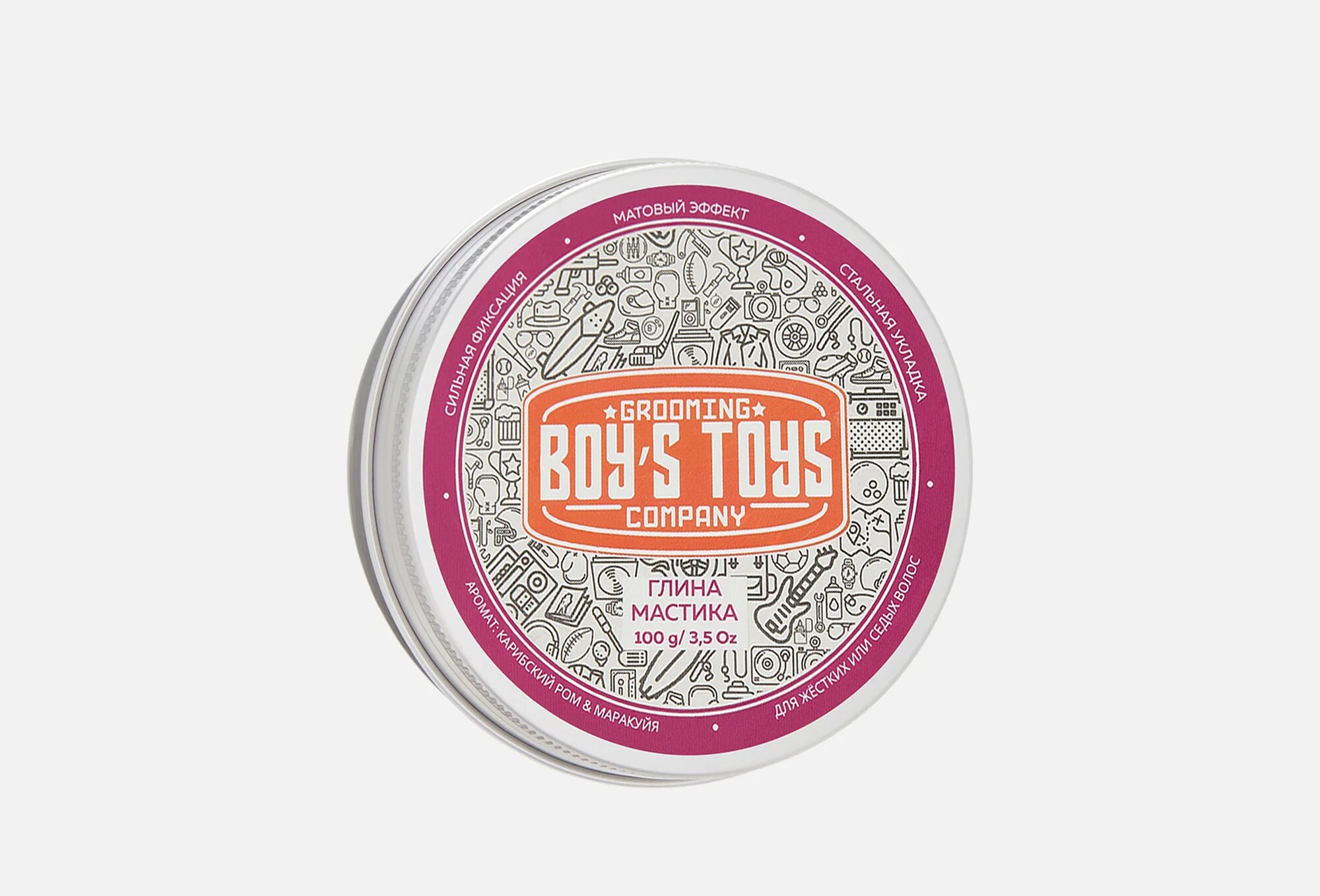 Глина для волос Boy's Toys Strong Hold Clay, с эффектом матовости, сильная фиксация, 100 мл