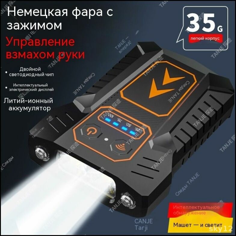 Уникальный LED фонарь с клипсой для кепки, оснащенный поворотным механизмом и премиальной зарядкой через USB TypeC, создан для кемпинга, рыбалки и туризма