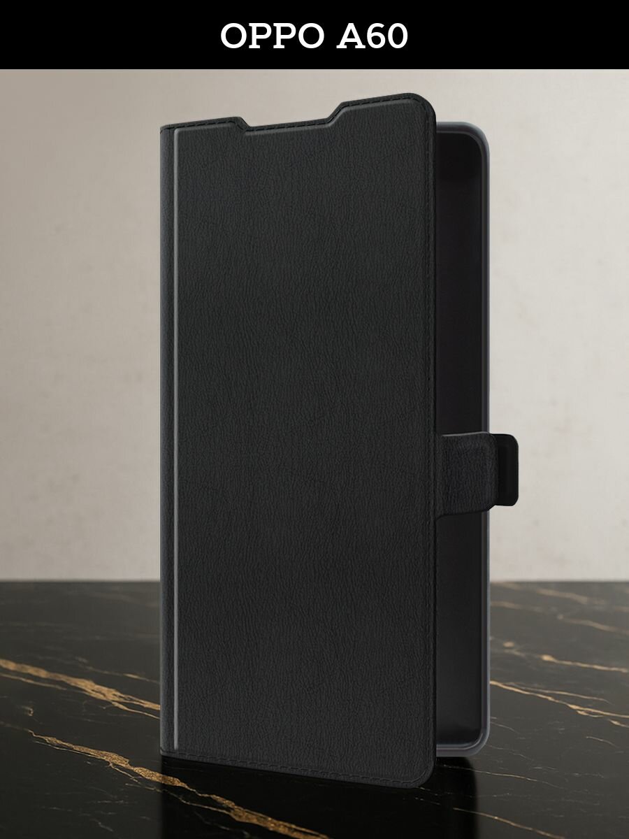 Чехол-книжка на Oppo A60 / Оппо А60 без принта из эко-кожи, черный