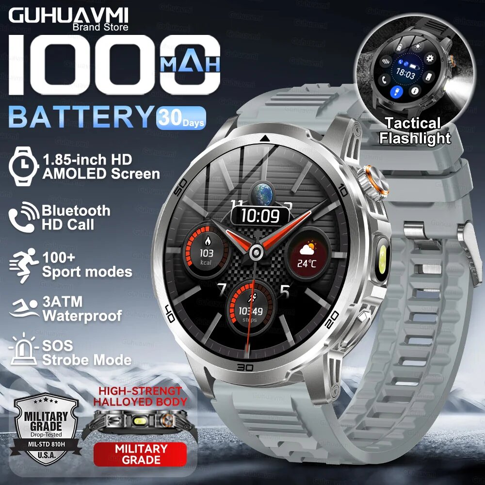 Умные часы GUHUAVMI Military Grade, Silver, 1.85"