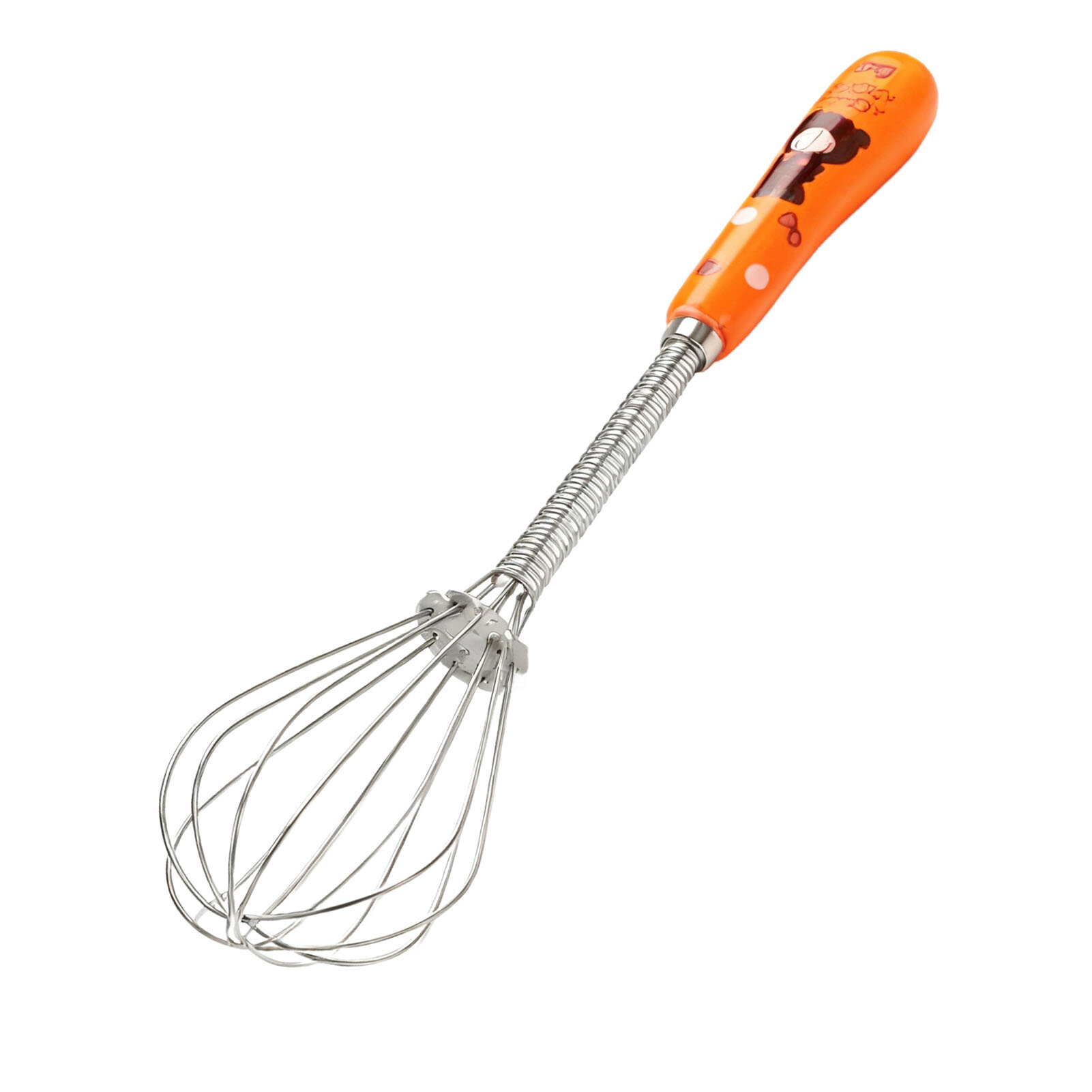 Миксер для яиц из нержавеющей стали, мультяшная керамическая ручка, ручная взбивалка для яиц, кухонный инструмент (оранжевый)