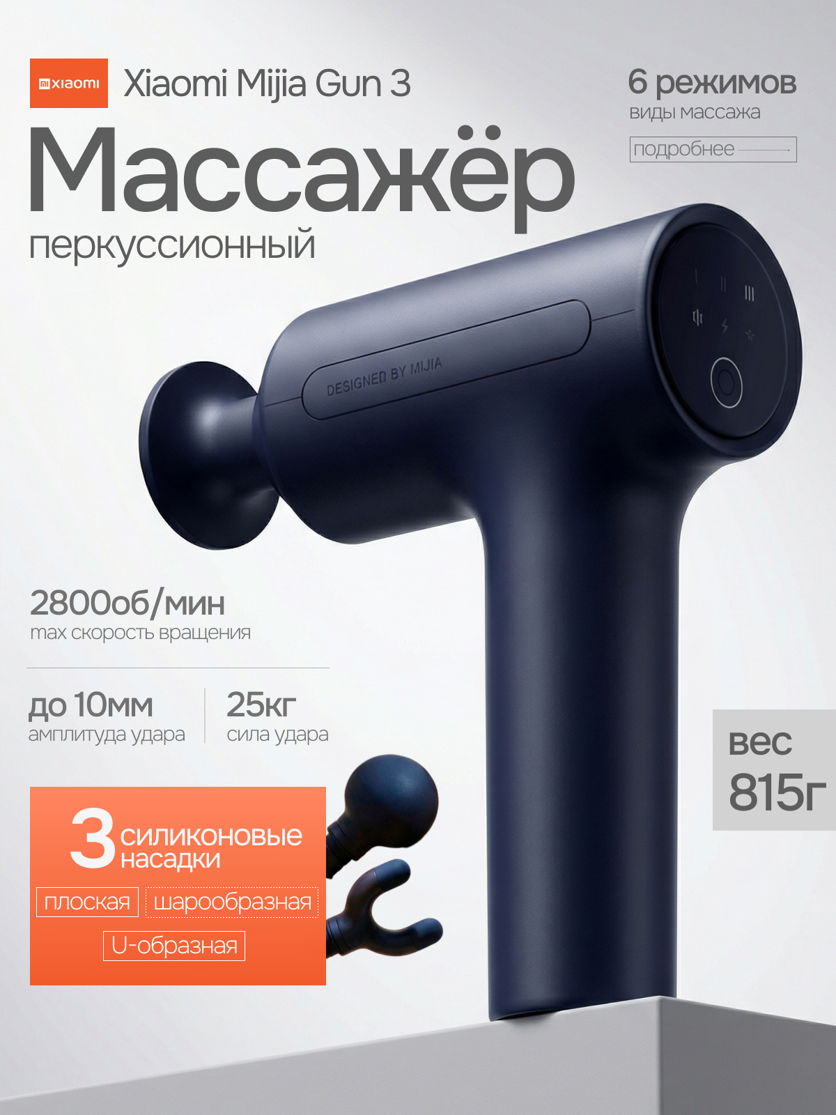 Массажный пистолет Xiaomi Mijia Smart Fascia Gun 3 MJJMQ05YM, темно-синий