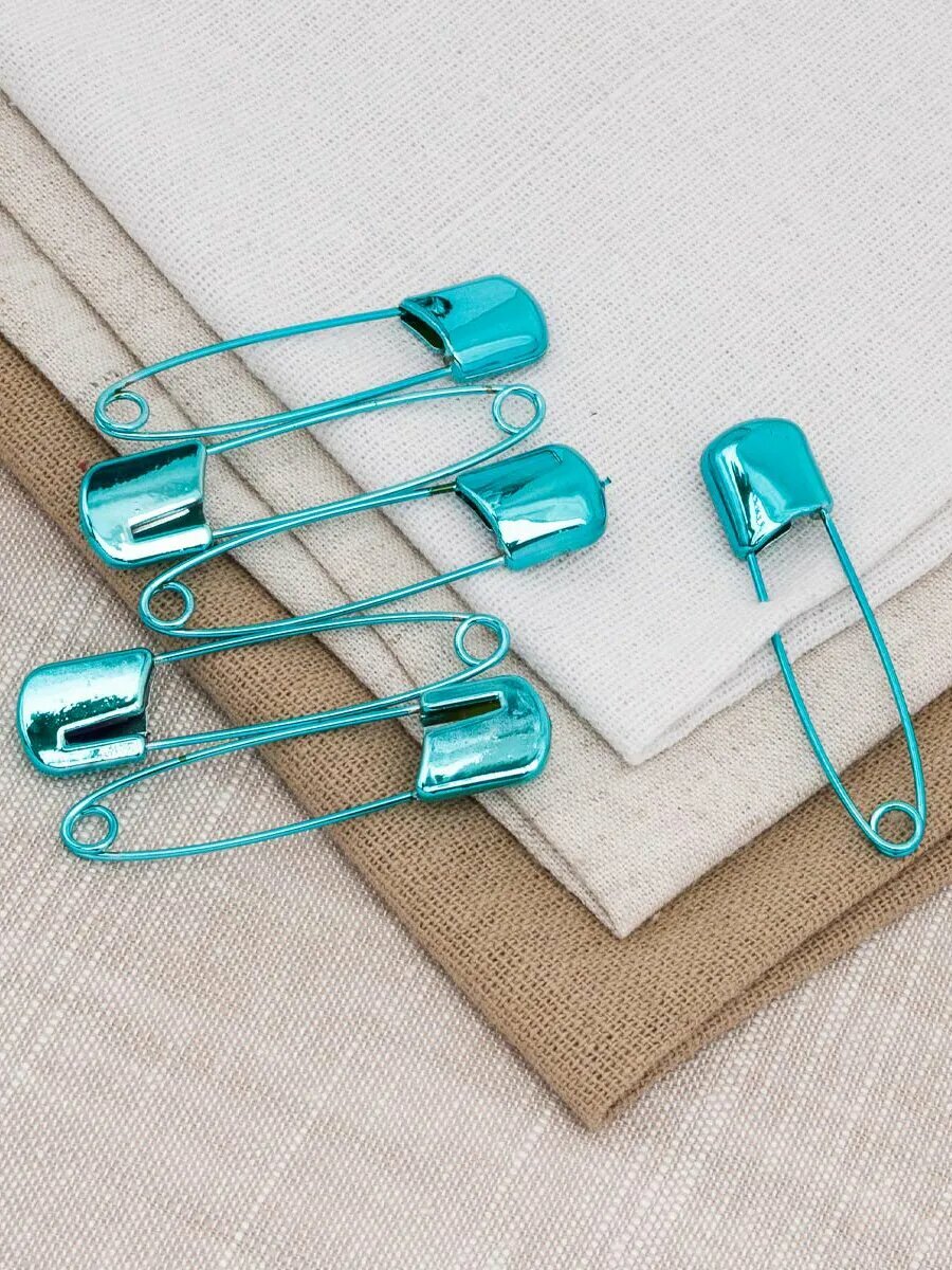 Булавки английские декоративные безопасные Айрис, голубые, 6 шт