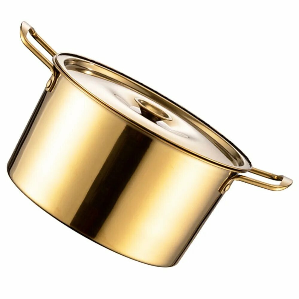 Кастрюля из нержавеющей стали с глубоким дном и крышкой, большая емкость, золотистого цвета