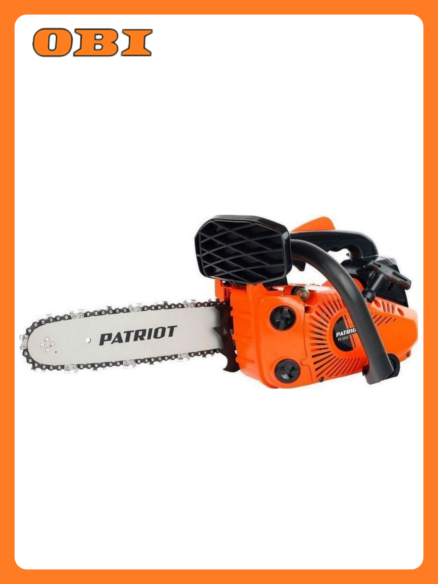 Бензопила PATRIOT RT 2512, шаг цепи 3/8, объем двигателя 25 см3, длина шины 30см