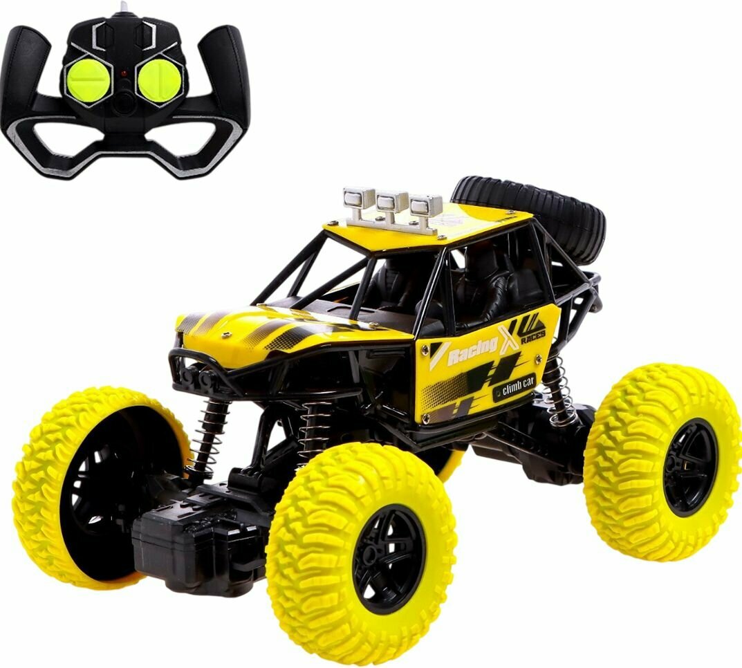 Машинка "Джип-триал" на дистанционном управлении, машинка-внедорожник радиоуправляемая, детский игрушечный транспорт, работает от аккумулятора, цвет жёлтый