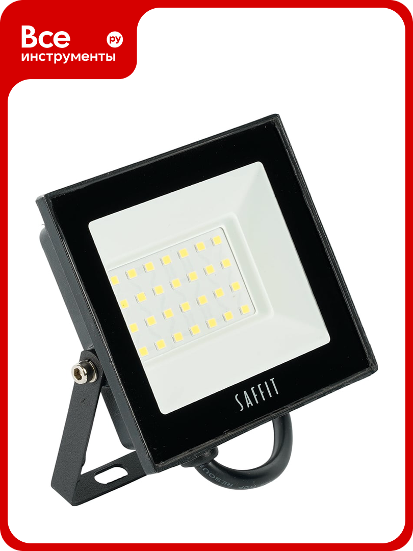 Светодиодный прожектор SAFFIT SFL90-30 2835SMD, 30W 6400K AC220V/50Hz IP65, черный в компактном корпусе