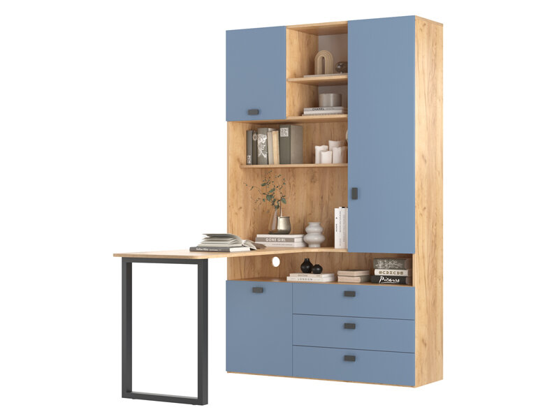 Компьютерный стол "Дилар 6" 150/120х200х55/40 Дуб крафт золотой / Биланчино