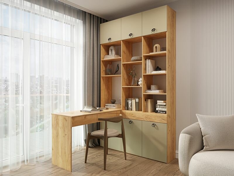 Компьютерный стол "Дилар 3" 143/150х240х50/35 Дуб крафт золотой / Мокко