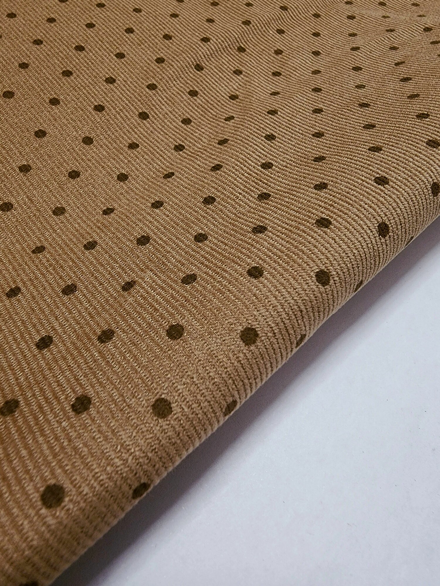 Ткань микровельвет, хлопок 100%, горошек на кофейном, 100*145 см