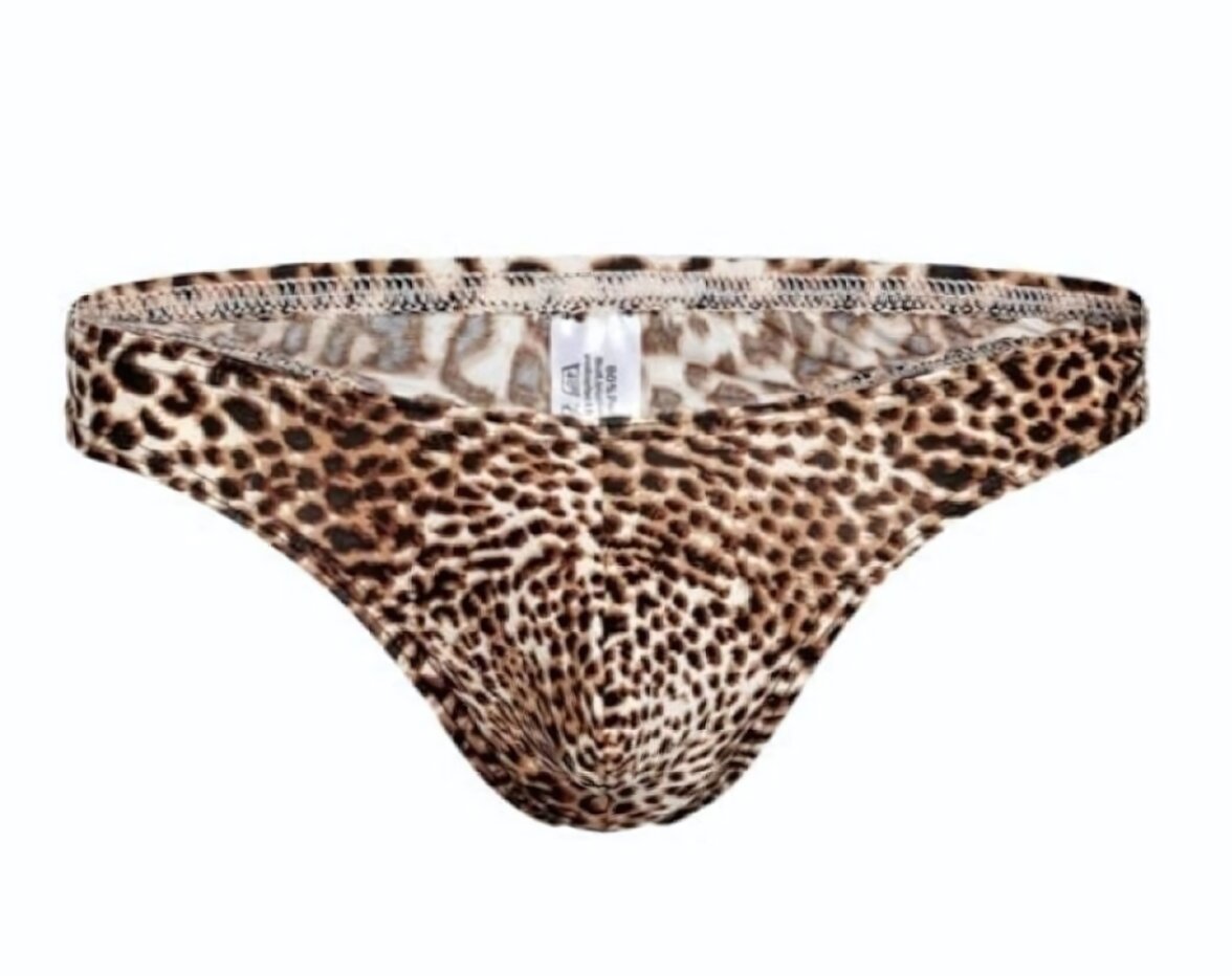 Комфортные трусы-тонги мужские с леопардовым принтом, размер M, цвет леопард, материал 80% полиэстер 20% спандекс