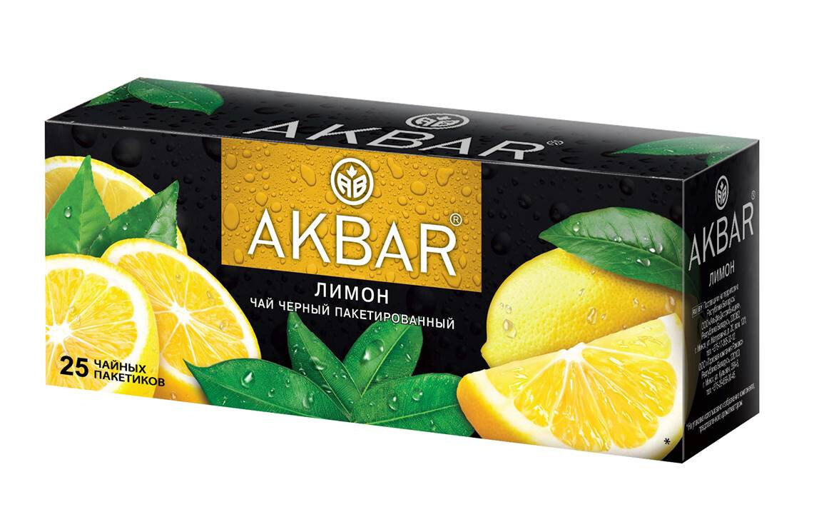 Akbar Чай в пакетиках Лимон, черный, 25 пак по 2 г