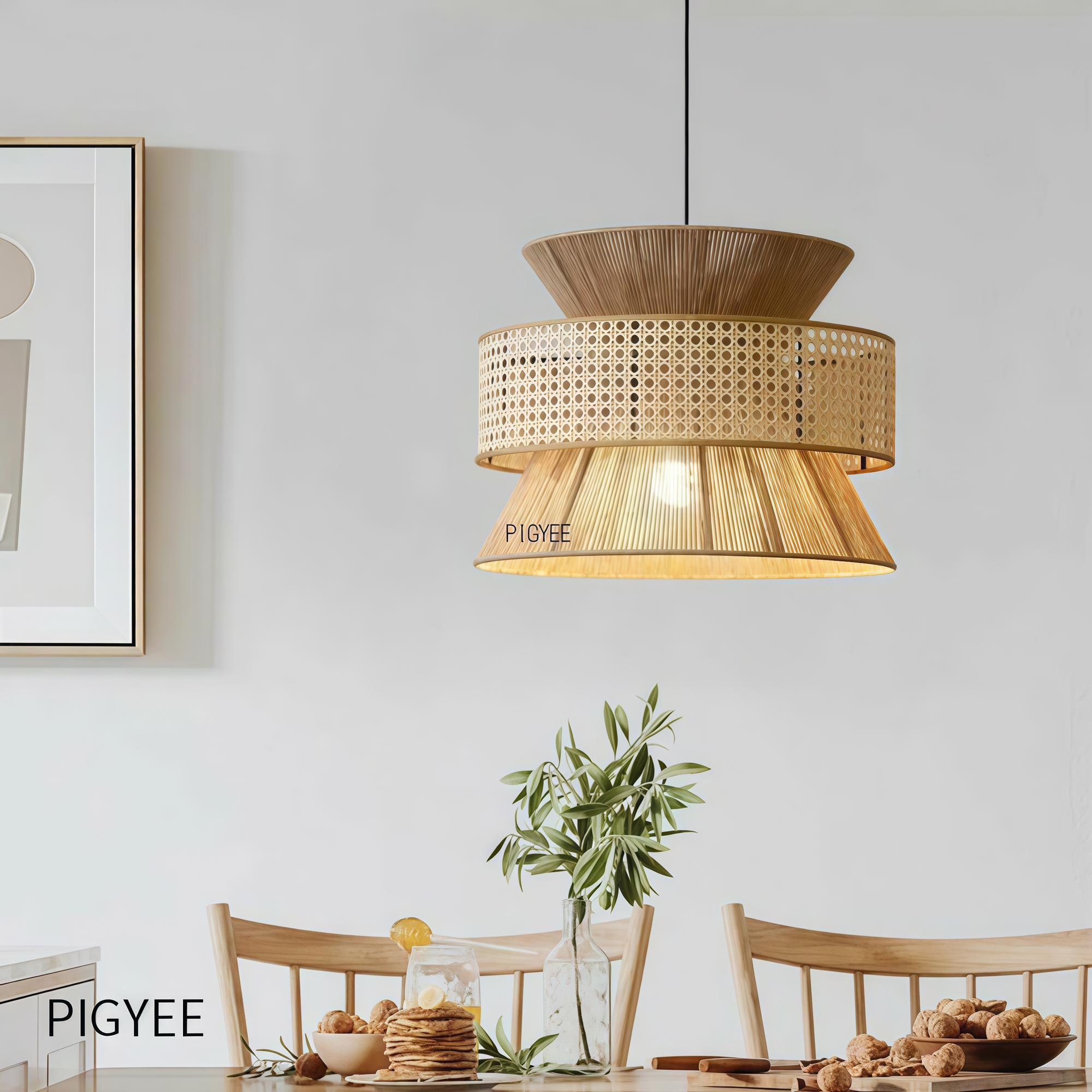 Светильник PIGYEE PL1016, E27, 40 Вт, ротанговая арматура, диаметр30см
