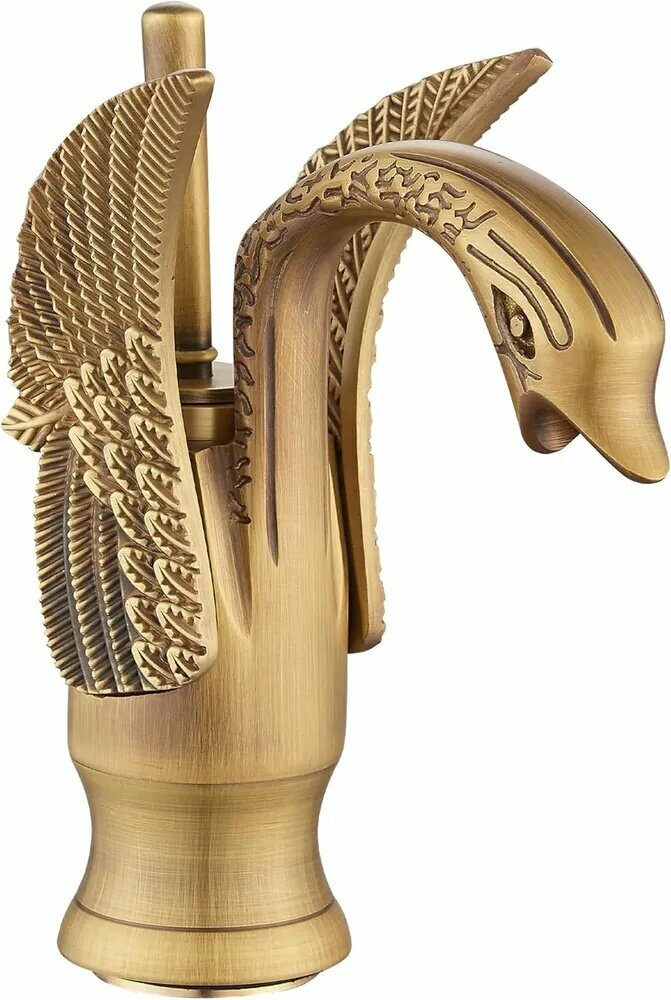 Старинный латунный смеситель для ванной комнаты в форме лебедя с одной ручкой и настенным монтажом на одно отверстие.