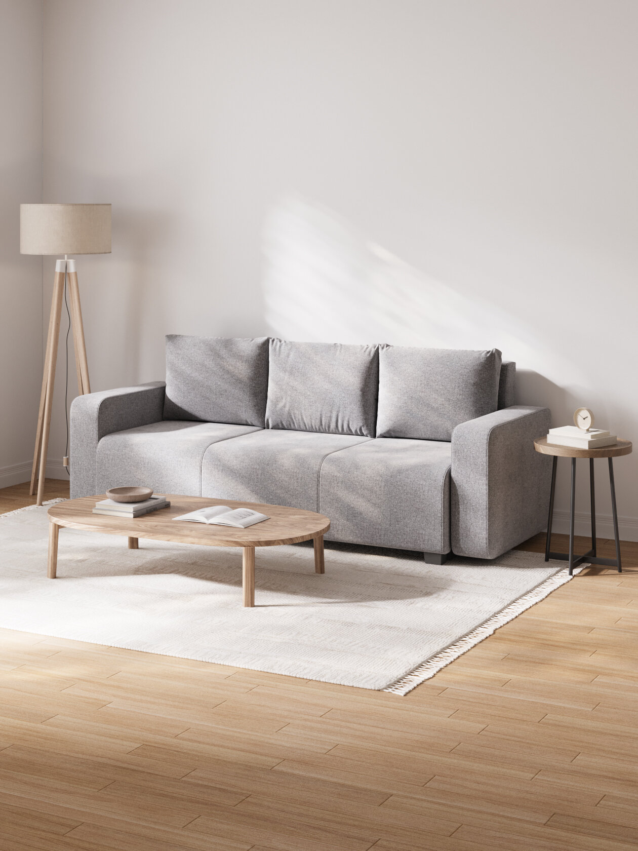 Диван кровать прямой Сали раскладной, плоские пружины змейка, еврокнижка, со съемными подушками, 140х198 см спальное место, Серый, рогожка