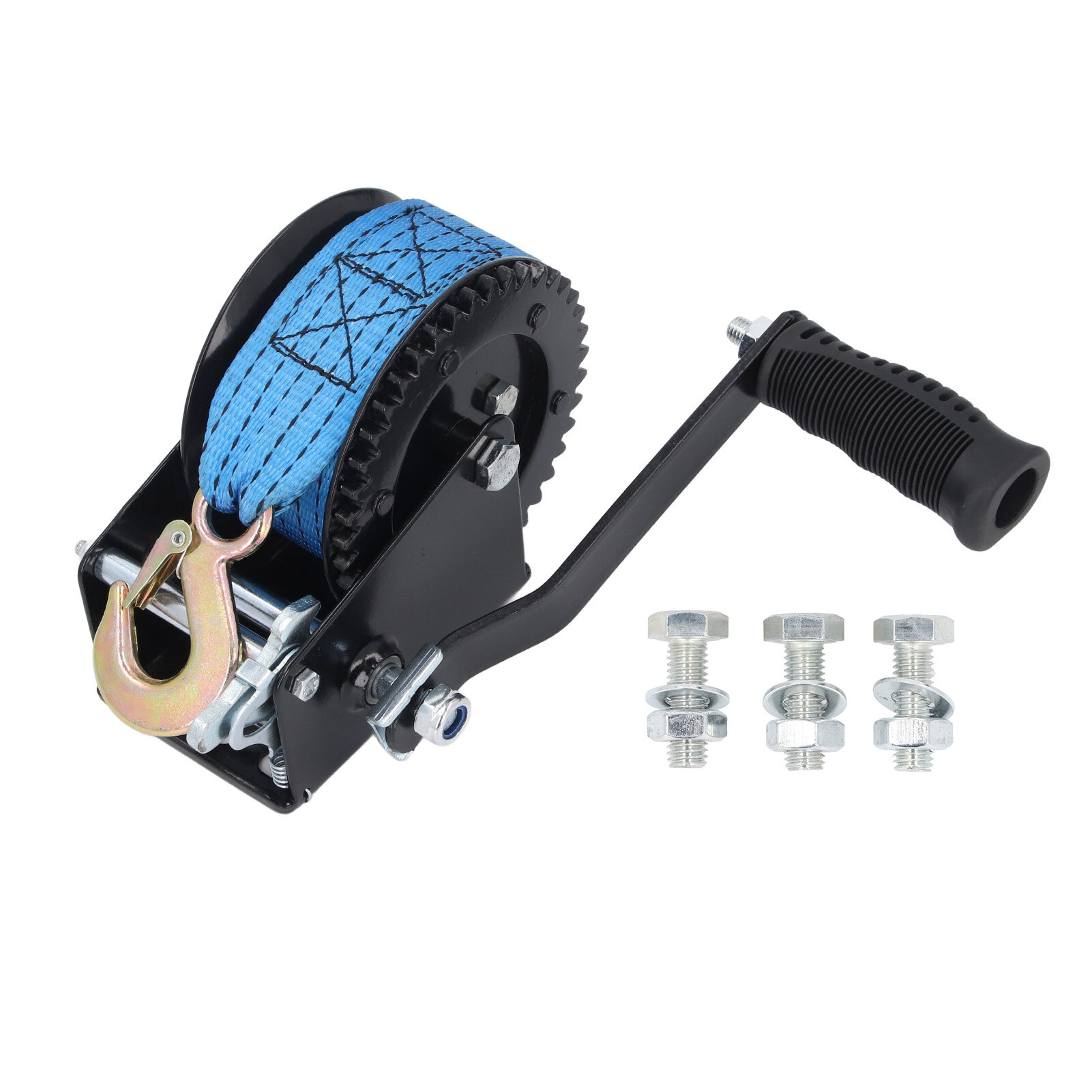 Ручная лебедка, 1200 фунтов, передаточное число 4,1:1, 2-ходовая ручная лебедка с храповым механизмом и 26-футовым ремнем для строительной площадки с лодочными прицепами