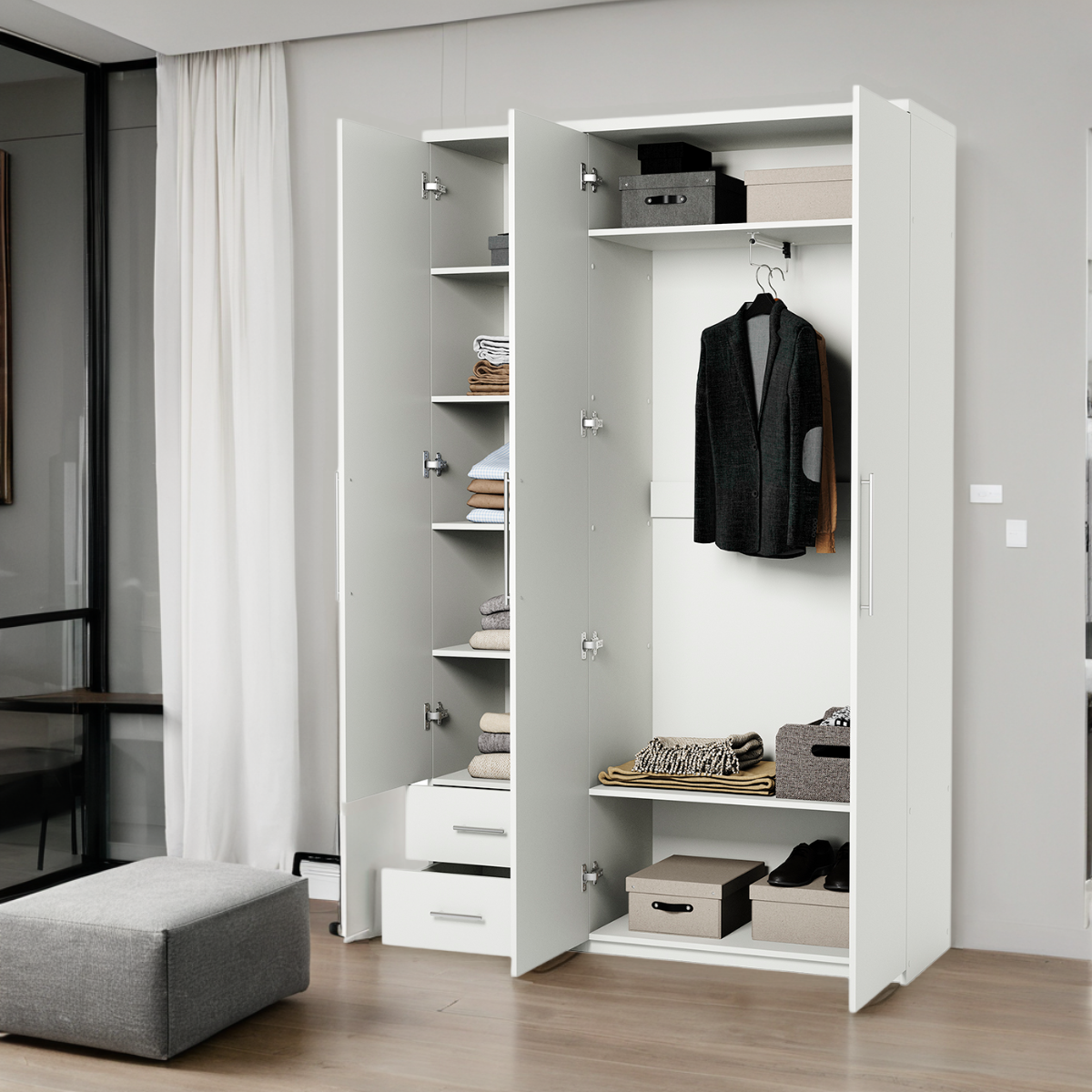 Шкаф трехдверный Ритм МКЯ-32/1 120х45х240 см Белый текстурный Kronospan