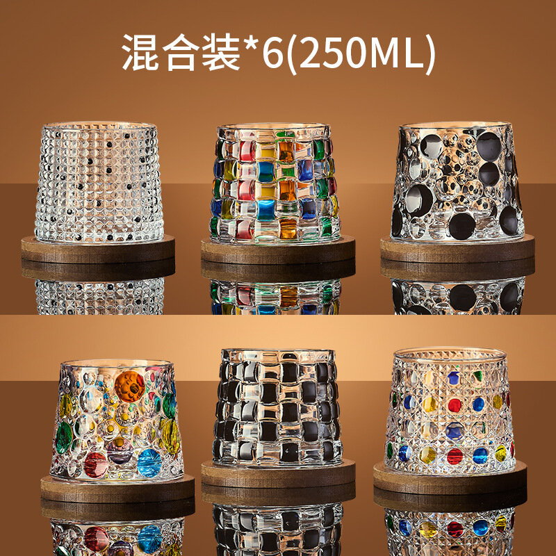 Bangbeibei толстое цветное стекло креативная вращающаяся рюмка для виски ручная роспись кружащаяся чашка с деревянным поддоном декомпрессионная чашка