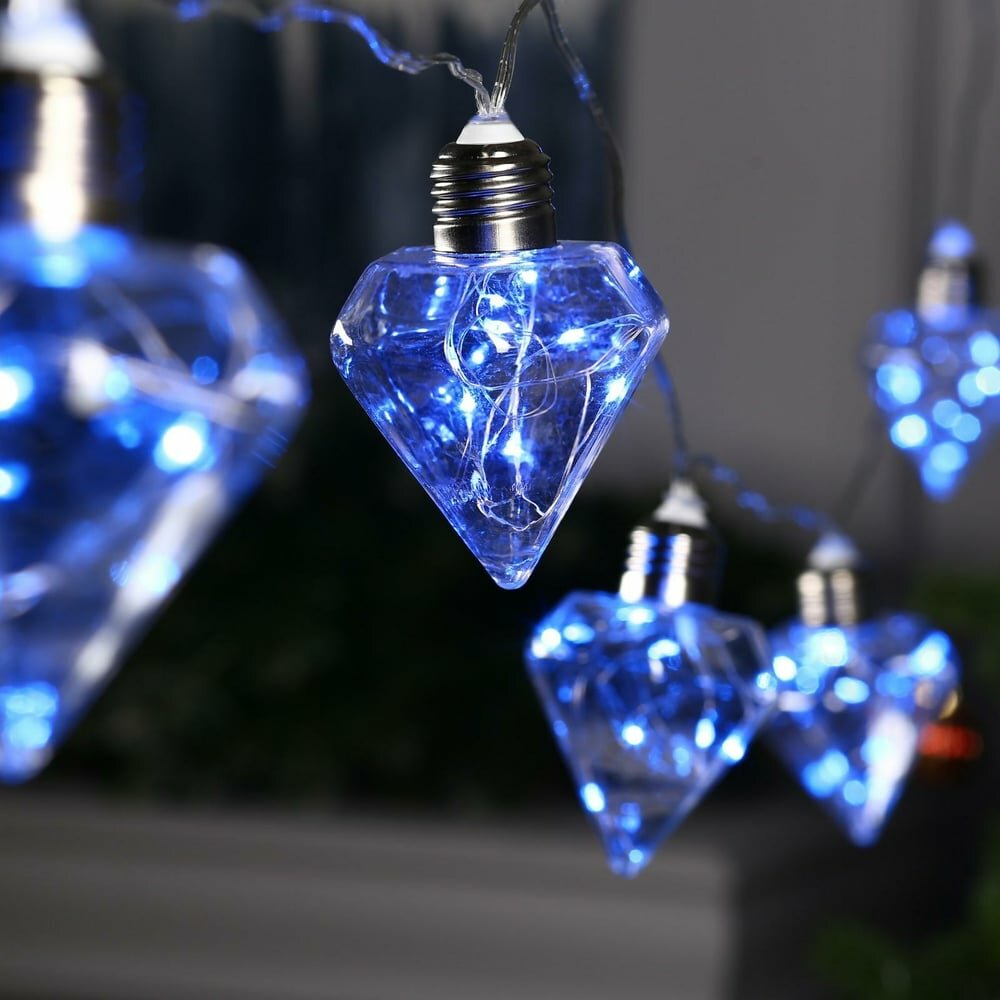 Нить Luazon ROSA 3 м, с насадками Лампочки кристалл 5 см, IP20, Н. С. LED-80-12V, 8 режимов, синий 6929871