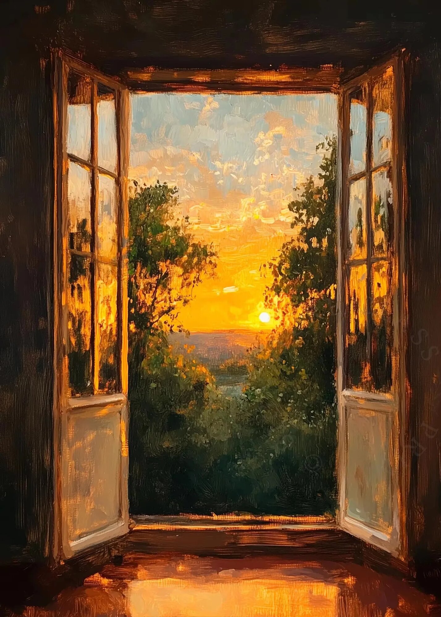 Печать на холсте "Закат в саду", 50x70cm, SKU-02