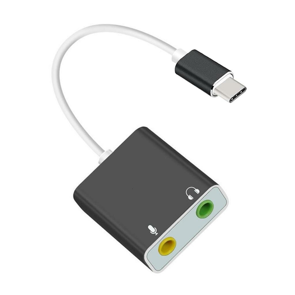 USB-адаптер звука с разъемами 3.5 мм, Черный - Тип C