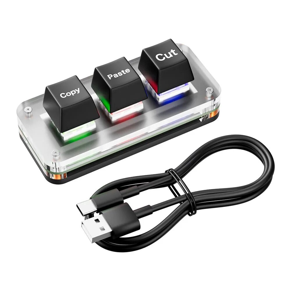Клавиатура проводная 3-кнопочная клавиатура с RGB подсветкой, USB Type-C, без драйверов, Английская раскладка, черный