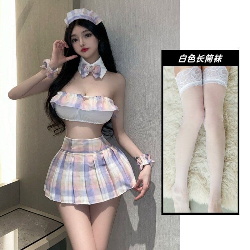 Сексуальный комплект школьной формы JK, сексуальное нижнее белье, наряд школьницы, соблазнительная плиссированная мини-юбка, набор для ролевых игр. 1514 + белые чулки.
