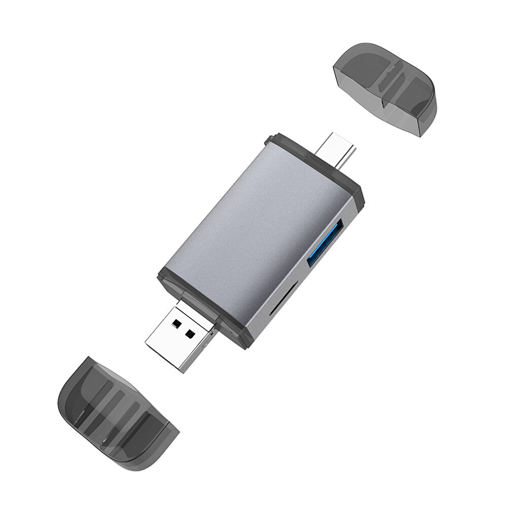 Картридер 6 в 1 USB Type-C Micro USB USB 2.0 Combo с 2 слотами для карт TF / SD USB 3.0 OTG адаптер, серый цвет, размер 7.2*2.7*1.3cm, вес 21g, 1 шт.