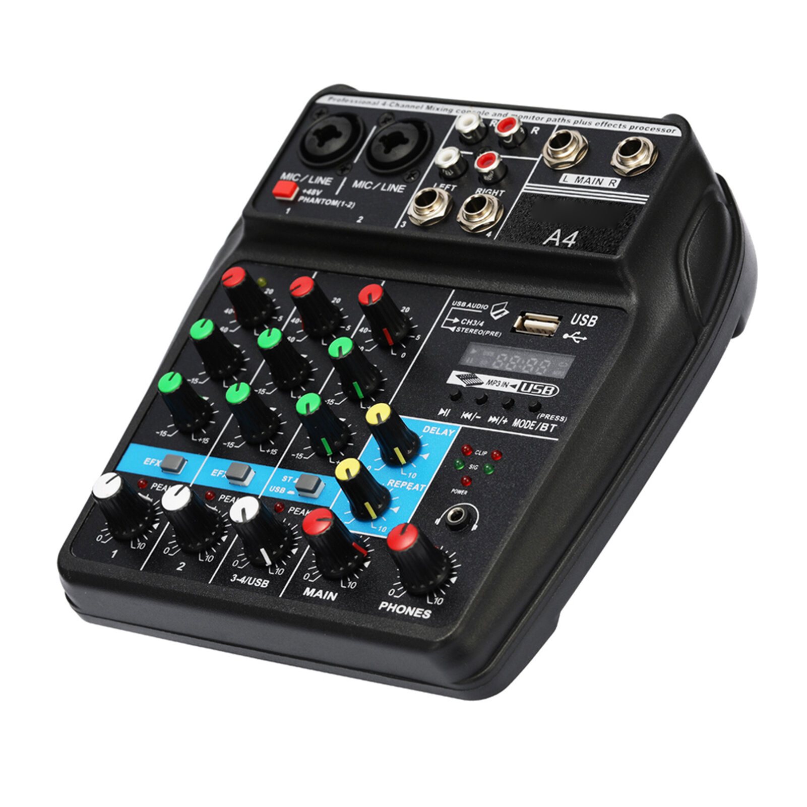 TU04 BT Консоль для микширования звука Record 5V 2A Монитор фантомного питания AUX Paths Plus Effects 4-канальный аудиомикшер с USB