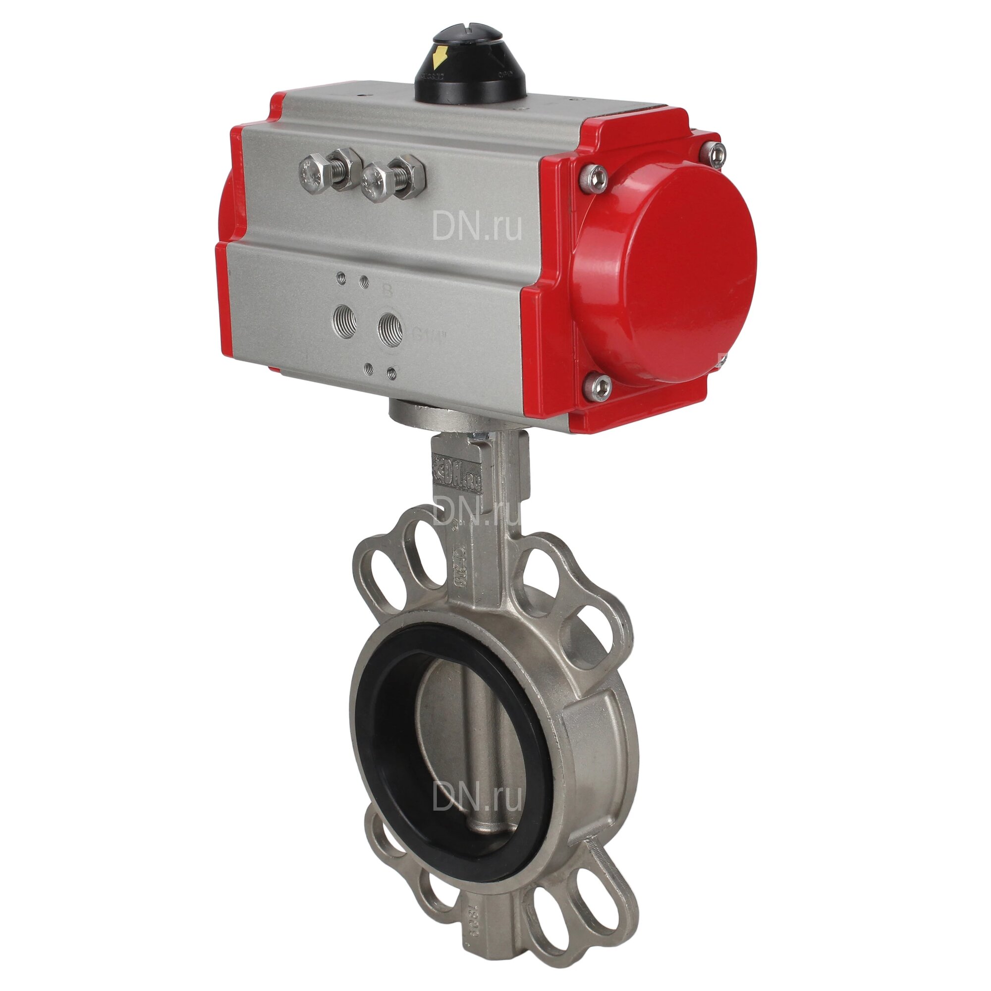 Затвор дисковый поворотный DN. ru 304-304-NBR-2W-Fb-H Ду50 Ру16, корпус - нержавеющая сталь 304, диск - нержавеющая сталь 304, уплотнение - NBR, с пневмоприводом DA-065 двойного действия